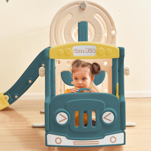 Toddler Kids Slide with Bus Play Structure, Kids Play Climber Slide Pl ...