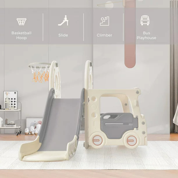 4 In 1 Kids Slide Set, Bus Slide Set with Bus Play Structure for Kids ...