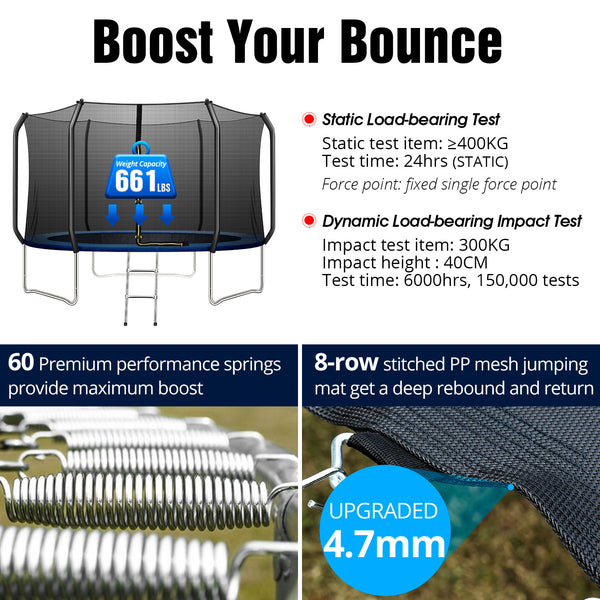 TRIPLETREE 10FT Trampoline with Safety Enclosure Net & Ladder, Suitabl ...