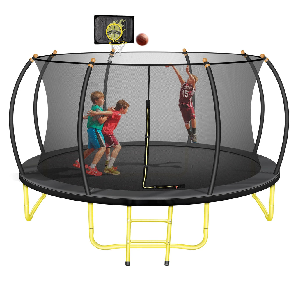 14FT Recreational Trampoline, No Screws Installation Frame Trampoline ...