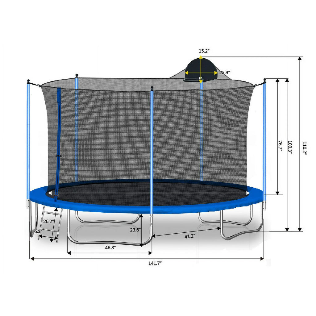 12 FT Trampoline Outdoor with Basketball Hoop, Backyard Trampoline wit ...