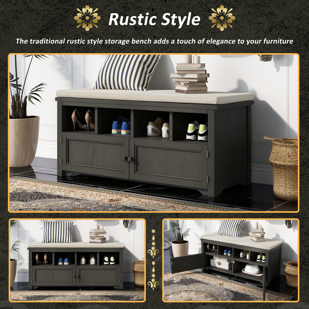 Storage Bench, Rustic Style 2-Door Storage Bench with 4 Small Storage ...