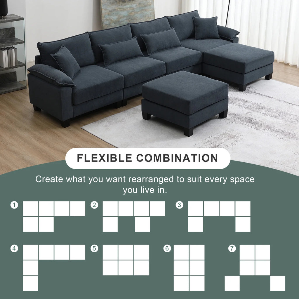 Corduroy Modular Sectional Sofa,Comfortable U Shaped Sofa Couch with A ...