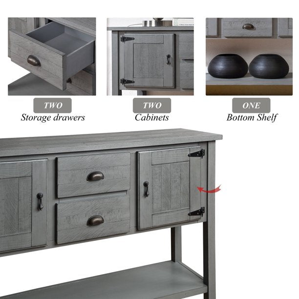 Solid Wood Console Table,Storage Sideboard with 2 Drawers and Cabinets ...