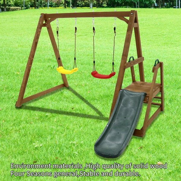 Wood Swing Sets for Backyard, 2 in 1 Outdoor Swing Set with Slide and ...