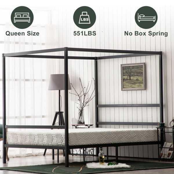 Metal Canopy Bed Frame King,Strong Bed Frame with Center Support Legs ...