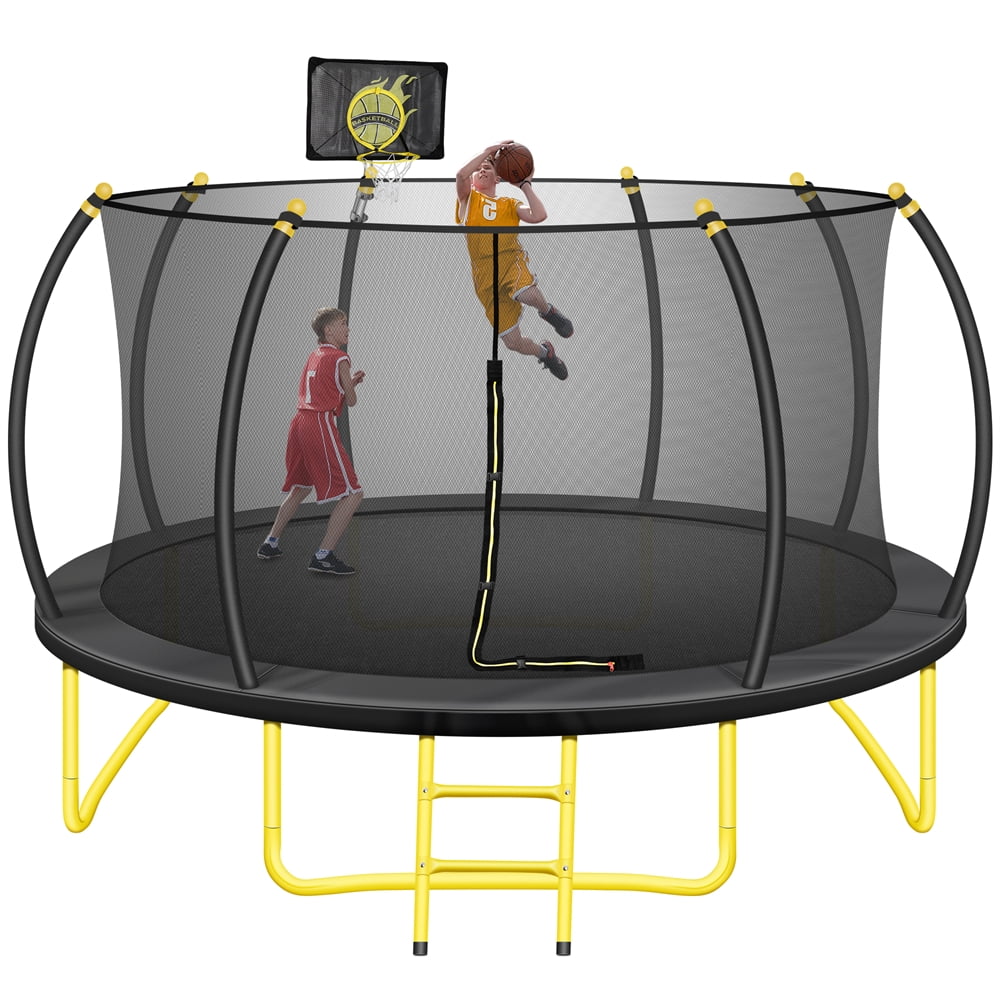 12FT Outdoor Trampoline, Pumpkin Trampolines with No Screws Installati ...
