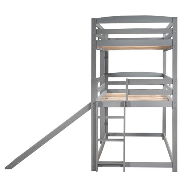 Gray Twin Over Twin Over Twin Adjustable Triple Bunk Bed Frame with La ...