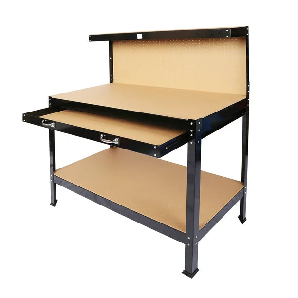 Steel Workbench, Tool Storage Work Bench with Drawers and Peg Board, M ...