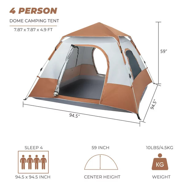 Instant Cabin Tent, 4 Person Camping Tent with 2 Ground Vents, Portabl ...