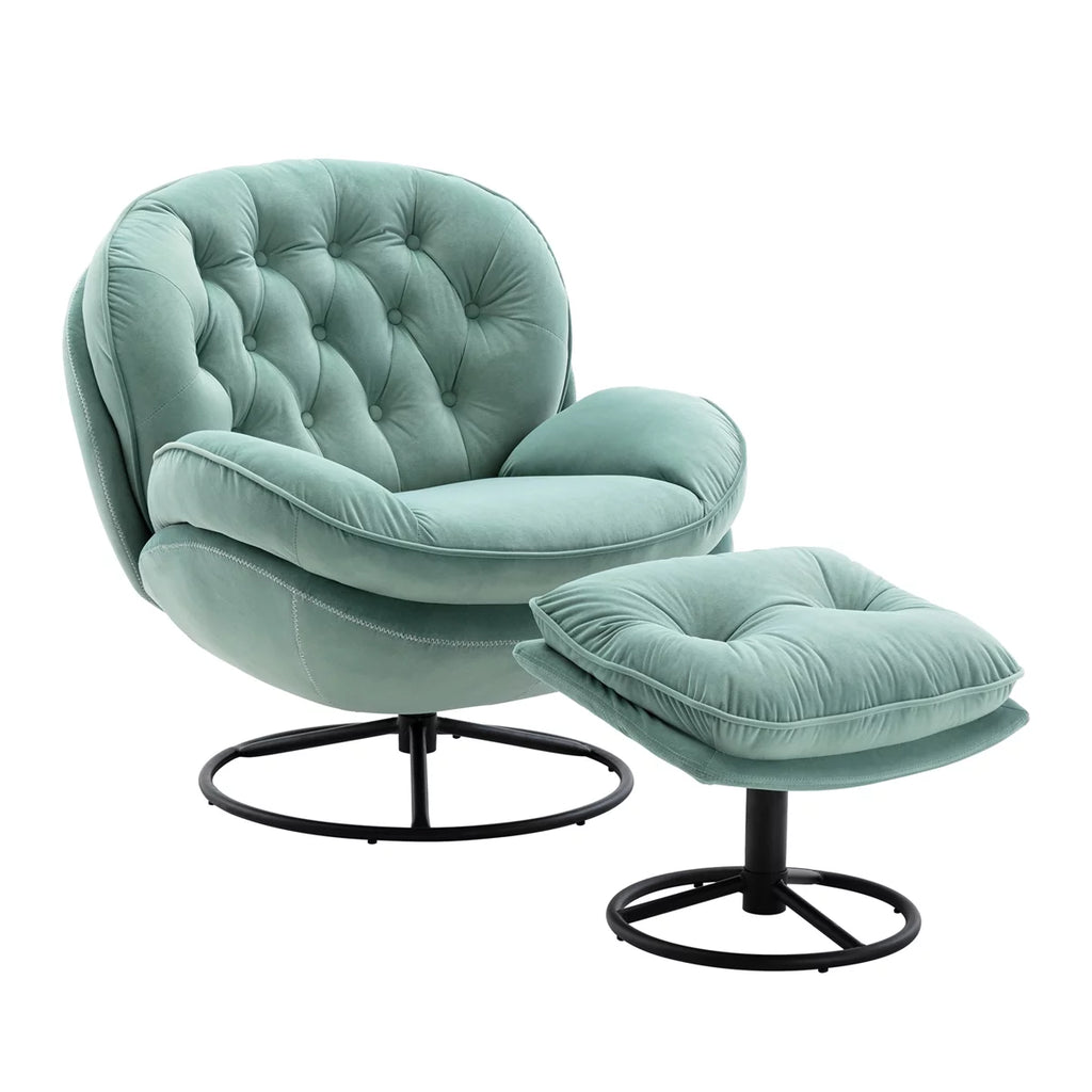 Velvet Swivel Accent Chair with Ottoman Set, Modern TV Chair with Meta ...