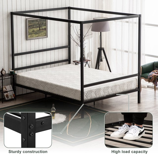 Metal Canopy Bed Frame King,Strong Bed Frame with Center Support Legs ...