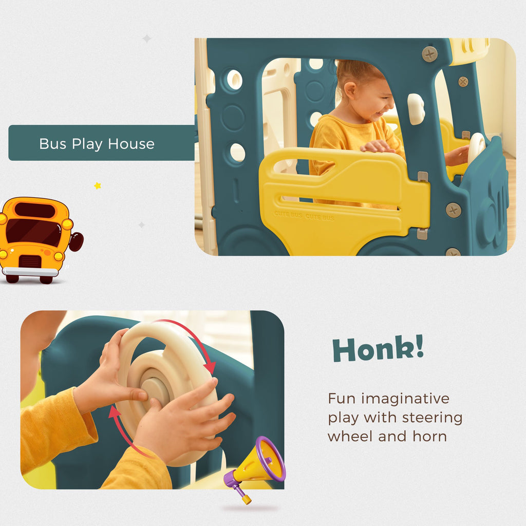 4 In 1 Kids Slide Set, Bus Slide Set with Bus Play Structure for Kids ...