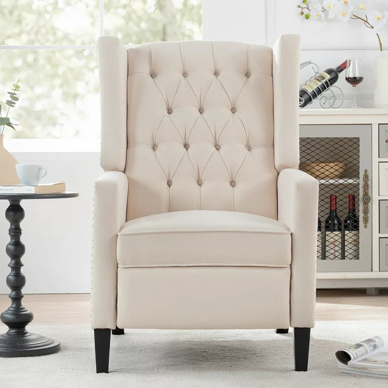 27" Wide Manual Push Recliner Chair, Linen Fabric Button Tufted Wingba ...