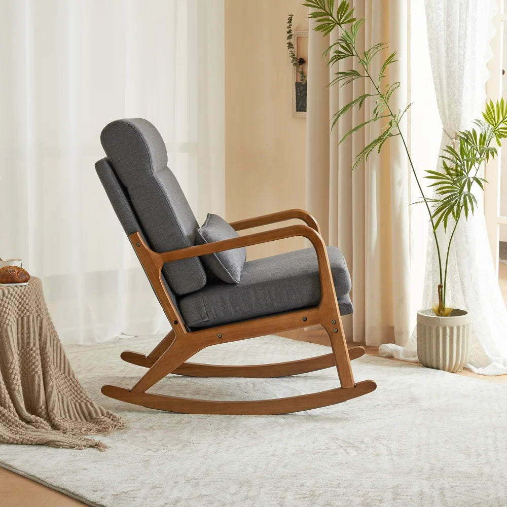 Rocking Chair, High Back Comfy Living Room Rocking Chair with Wooden A ...