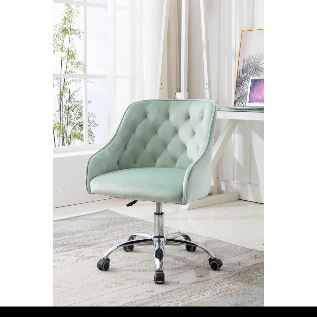 Upholstered Home Office Desk Chair,Velvet Swivel Shell Chair (Mint Gre ...